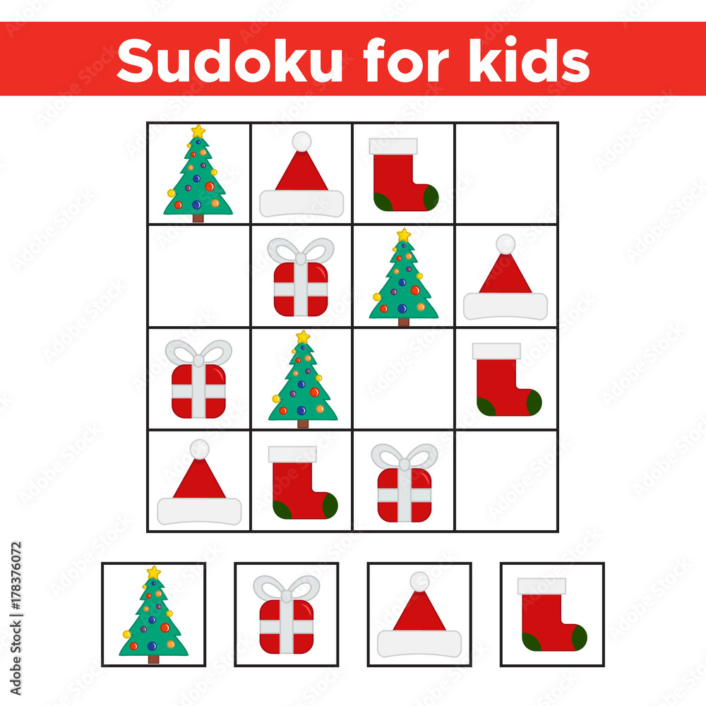 Funny Christmas sudoku game for preschool kids. Logic and educational ...
