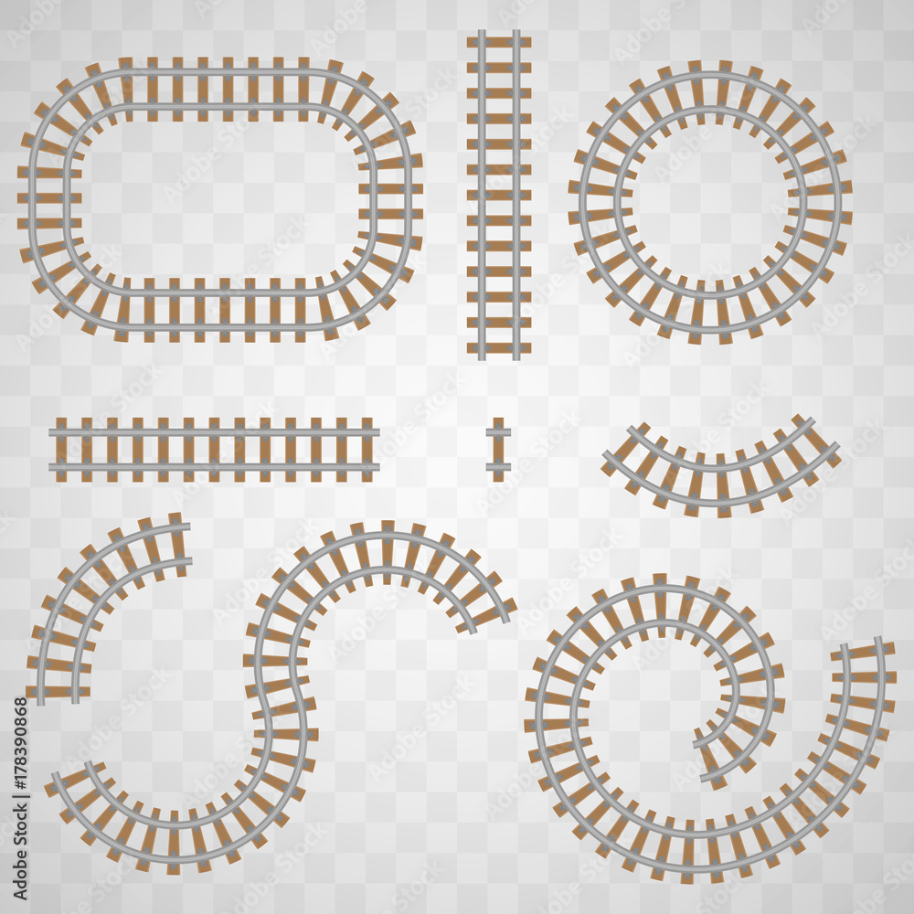 Vector railroad and railway tracks elements set. Trackway structure for traffic train ...