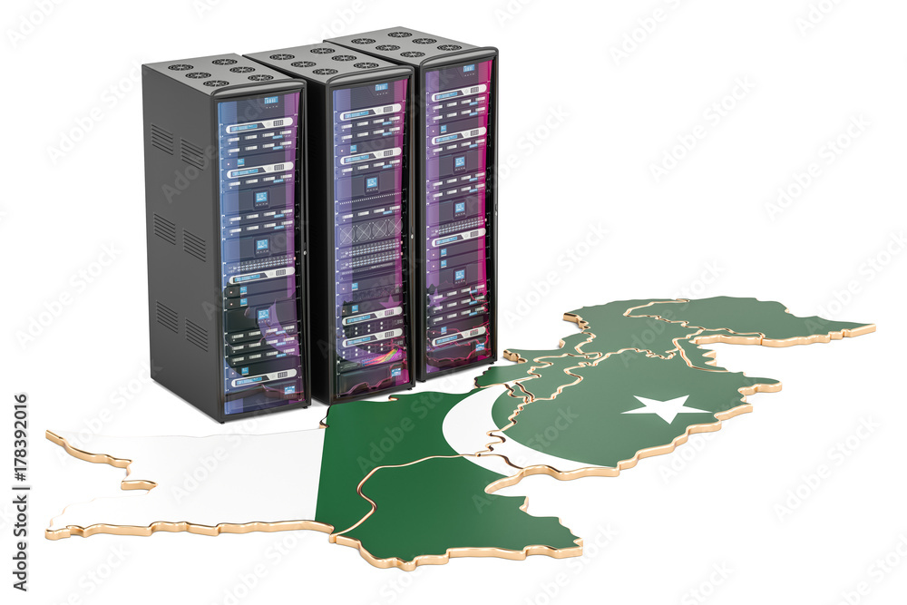 Data Center server racks in Pakistan concept, 3D rendering Stock ...