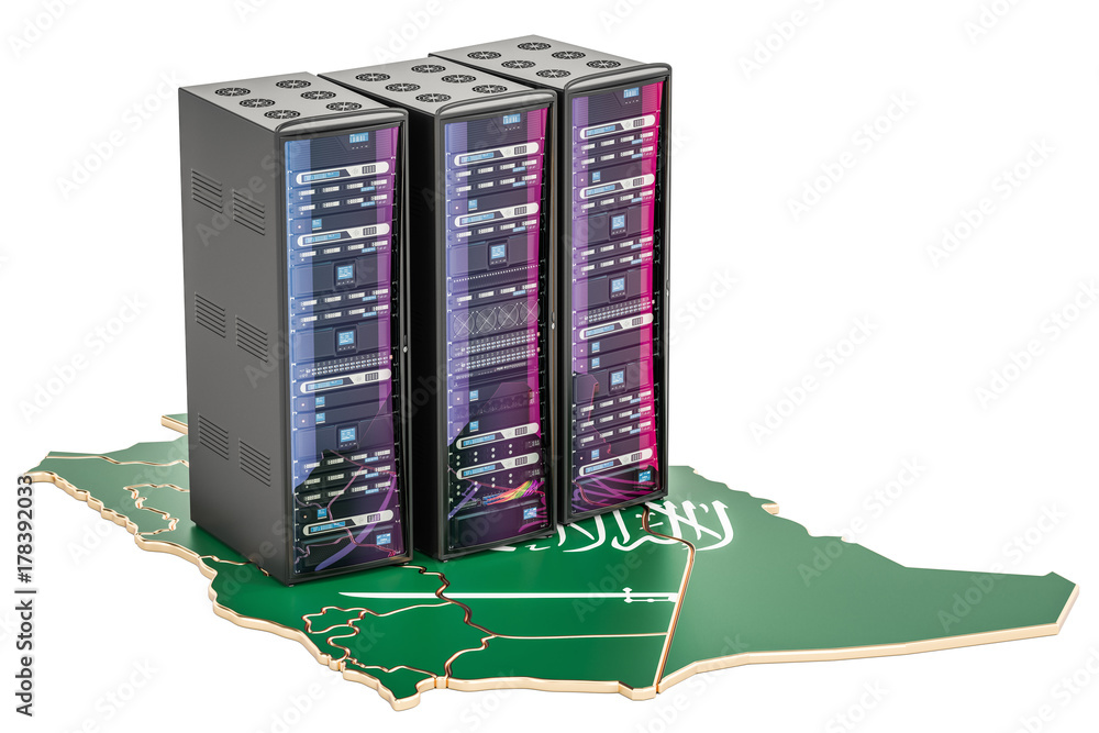 Data Center server racks in Saudi Arabia concept, 3D rendering Stock ...