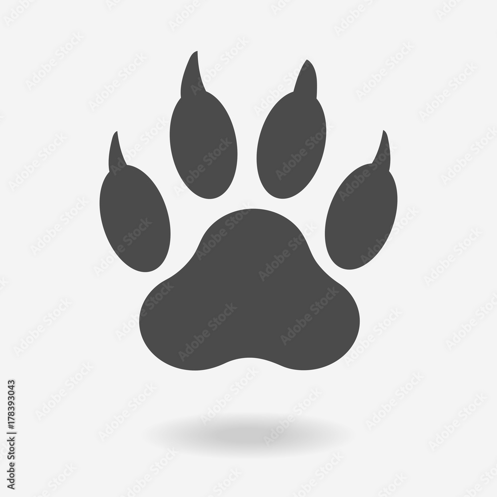 Black paw print of dog with shadow isolated on white background Vector ...
