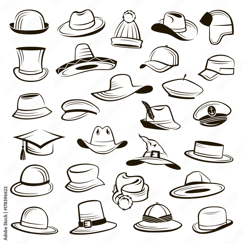 Collection Of Different Types Of Hats And Caps Stock Vector Adobe Stock Collection Of Different Types Of Hats And Caps Stock Vector Adobe Stock