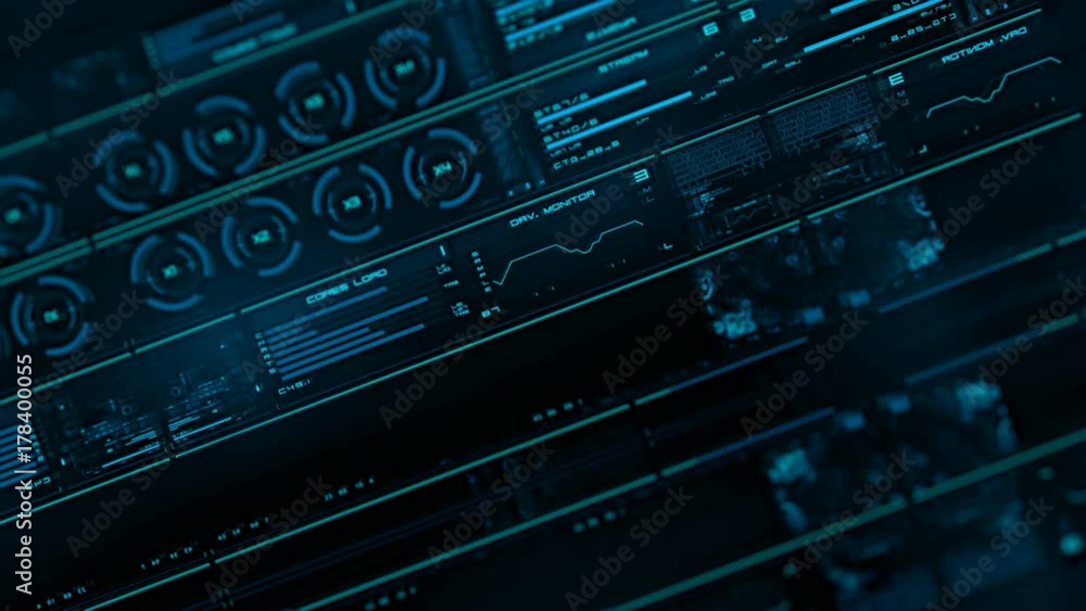 Perspective view with out of focus areas of futuristic interface ...