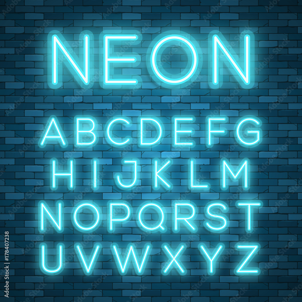 Realistic neon alphabet. Bright neon glowing font Stock Vector | Adobe ...