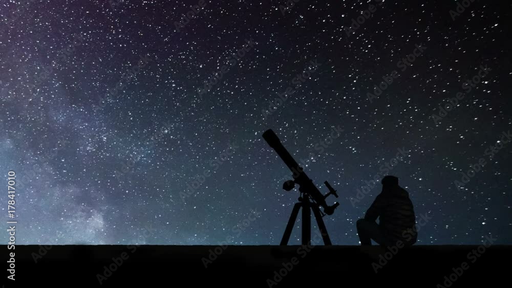 Man with astronomy telescope looking at the stars. Man telescope and ...