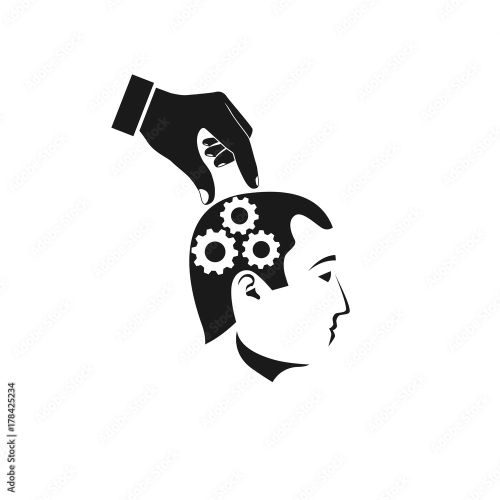 Mind control black icon. Improvement brain concept. Direction of ...