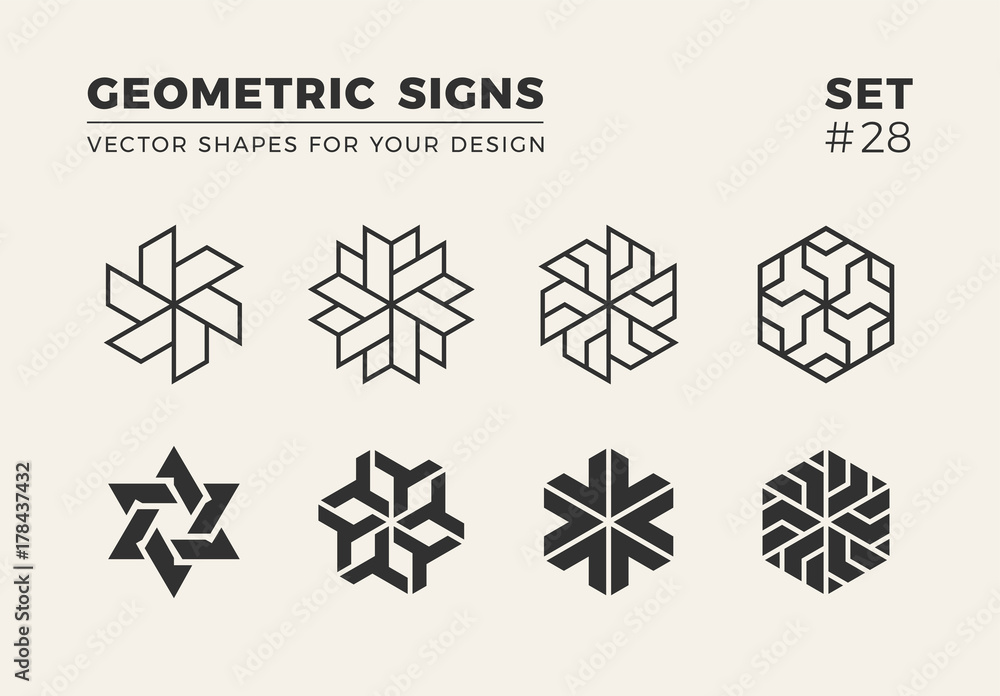 Set of eight minimalistic trendy shapes. Stylish vector logo emblems ...