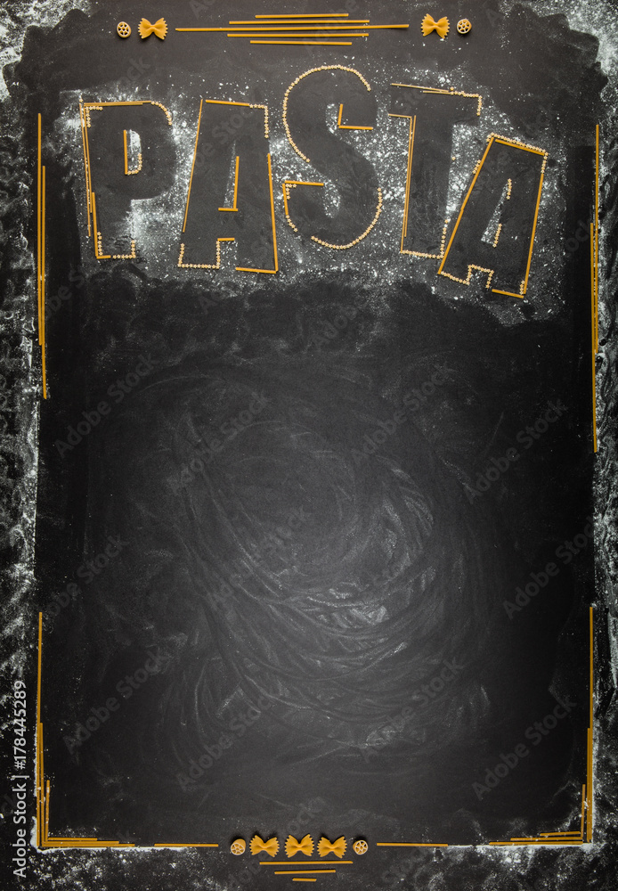 Restaurant menu design for pasta. Poster for pasteria with black board ...