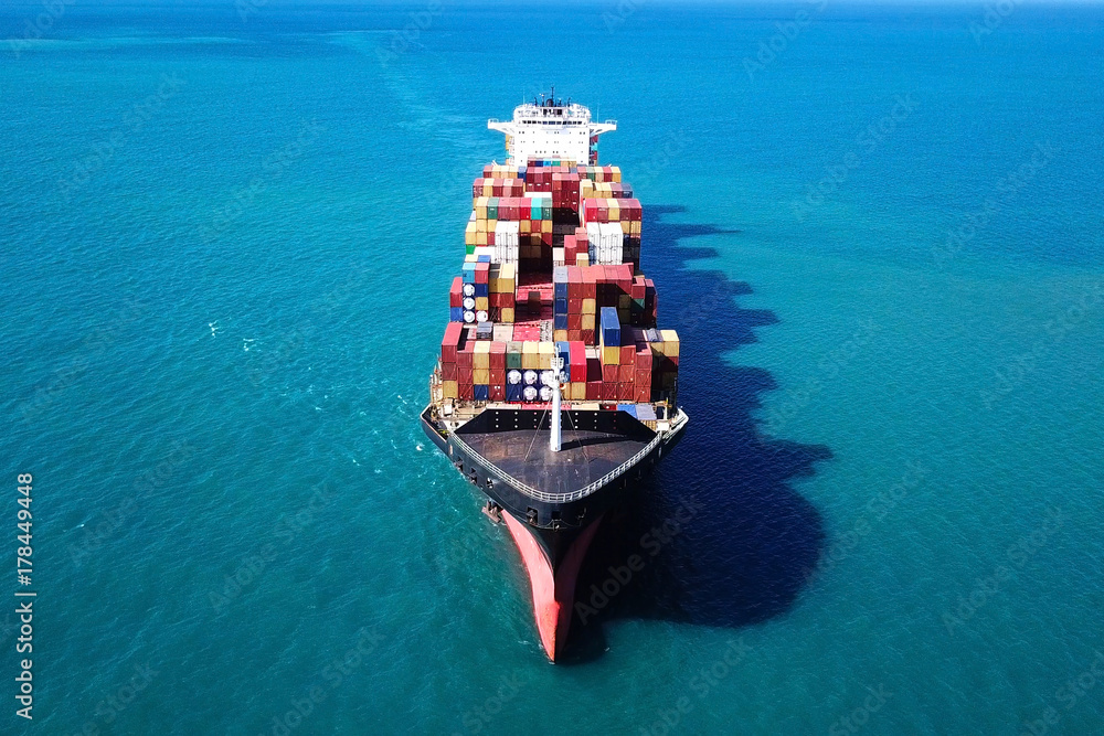 Ultra large container vessel (ULCV) at sea - Aerial image Stock Photo ...