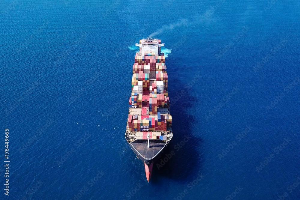 Ultra large container vessel (ULCV) at sea - Aerial image Stock Photo ...
