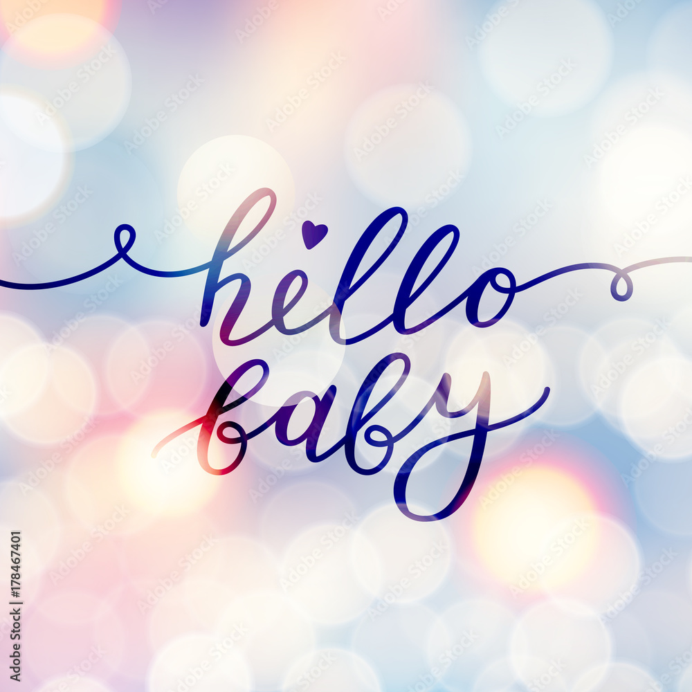 hello baby, vector lettering, baby shower card template Stock Vector ...