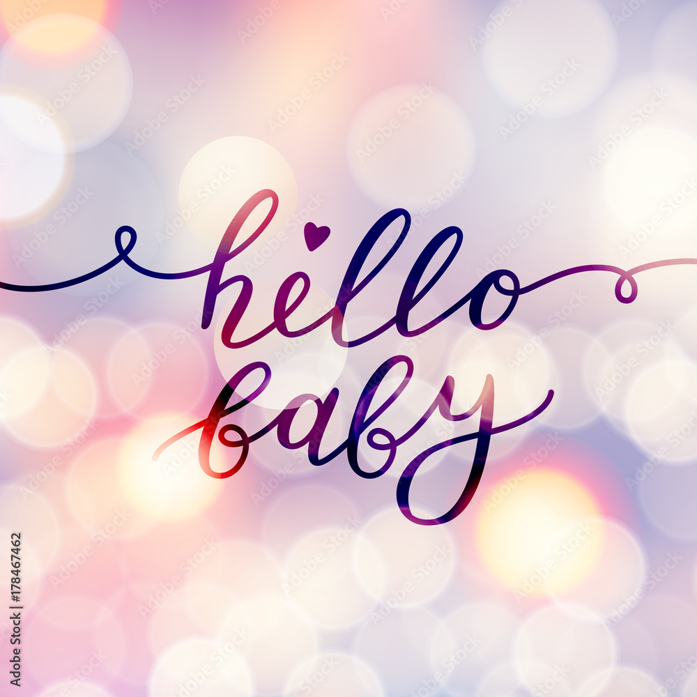 hello baby, vector lettering, baby shower card template Stock Vector ...