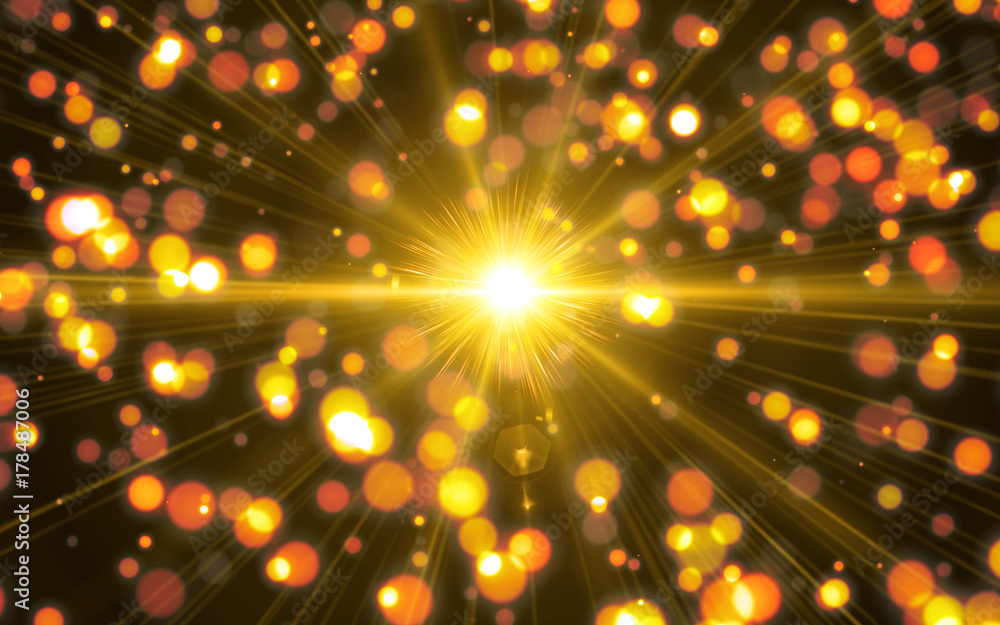 Abstract digital lens flare light with bokeh background.Beautiful ...