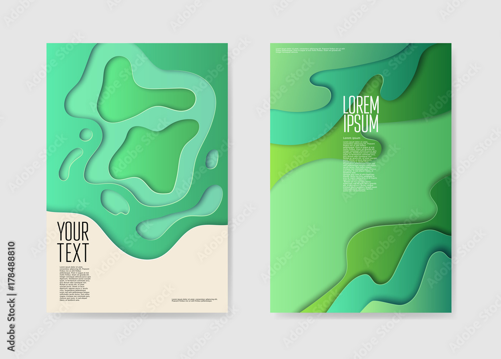 Abstract Paper Cut Layered Posters. Fluid Shapes Brochure Template ...