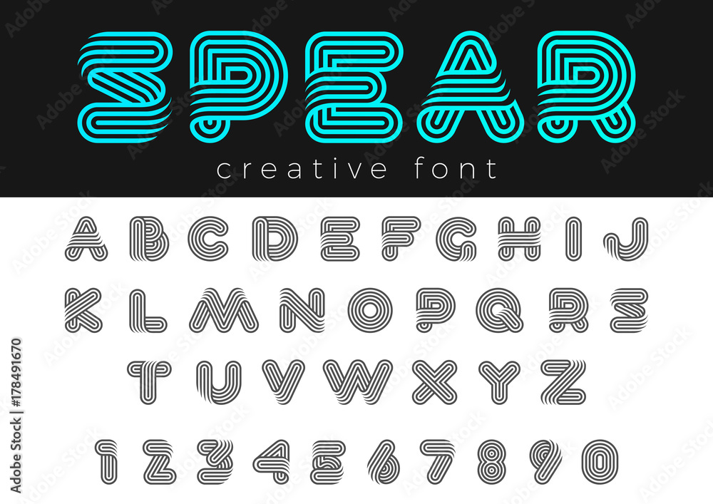 Linear Rounded Design vector Font Title Header Lettering Logo Stock ...