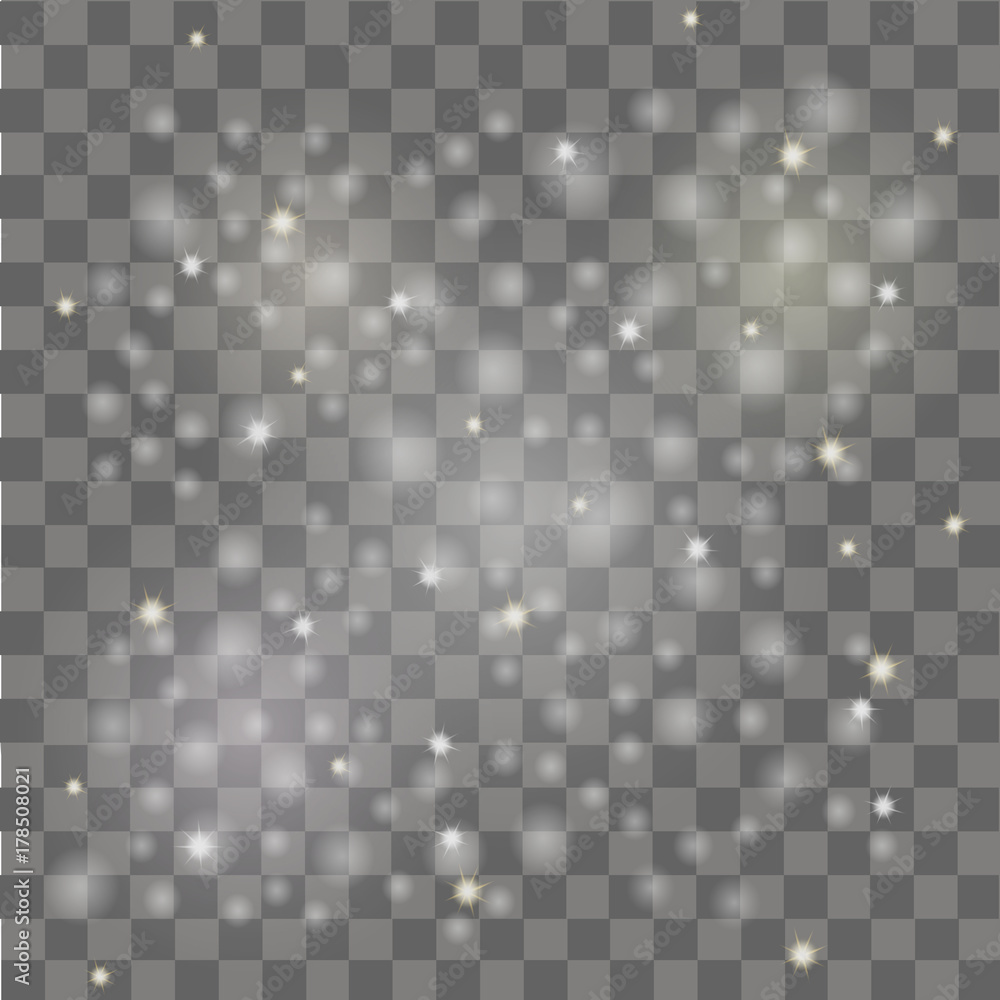 White sparkling stars glitter special light effect on transparent ...