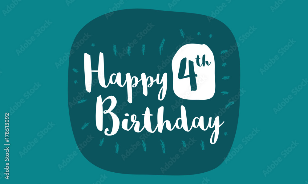 Happy 4th Birthday Card (Brush Lettering Vector Design) Stock Vector ...
