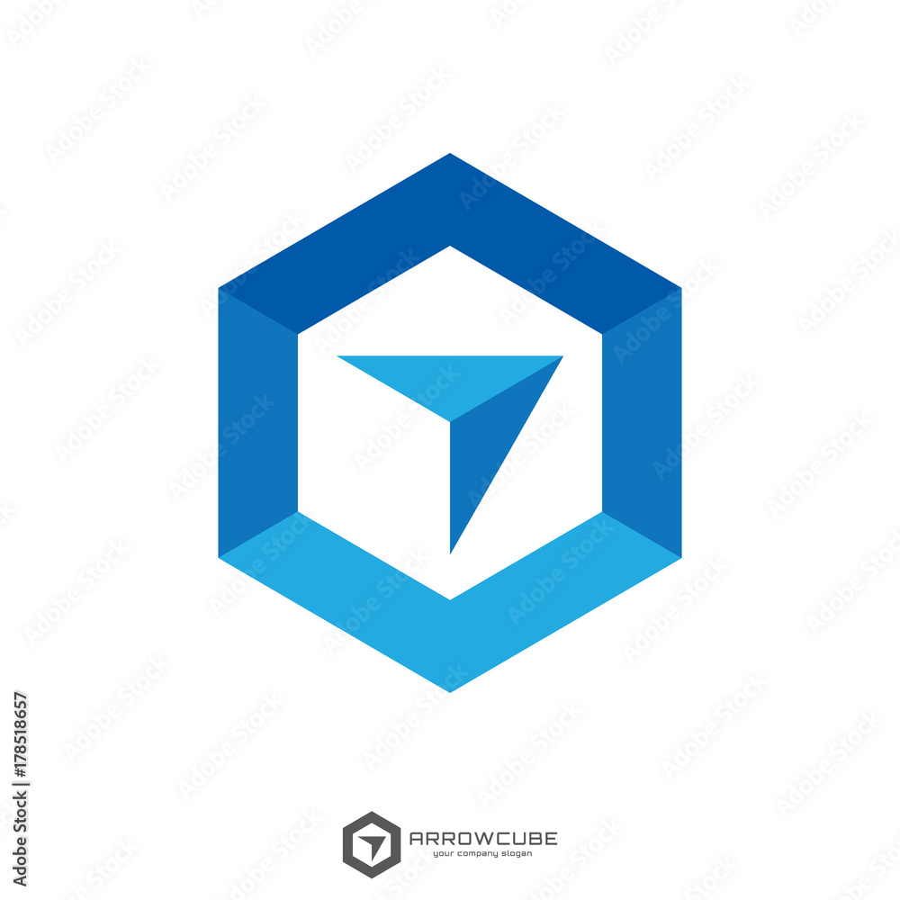 hexagon forward box arrow, abstract polygon logo template. logistic ...