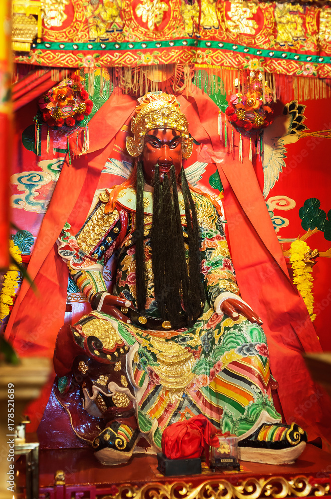 Statue of popular Chinese god Guan Yu inside Tin Hau Temple, Sai Kung ...