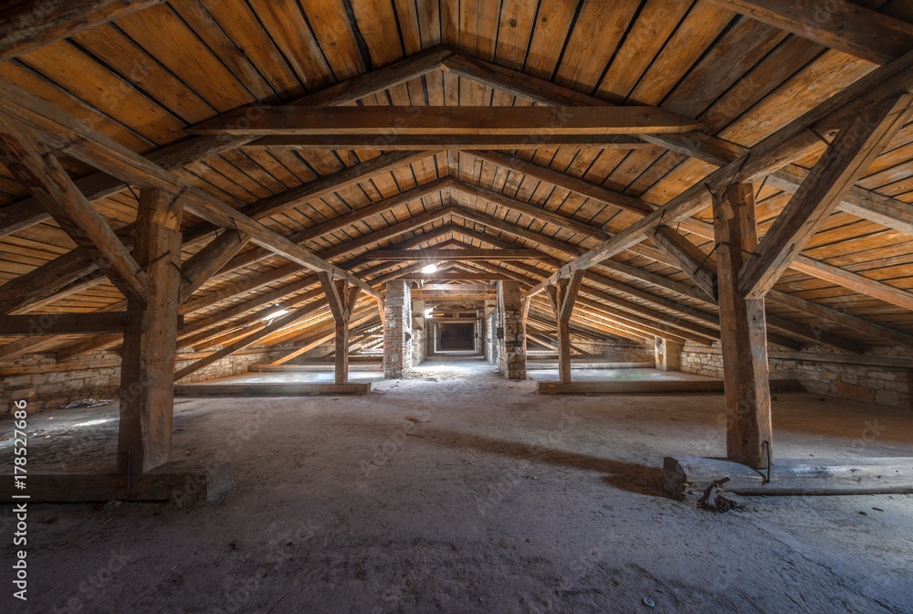 Creepy attic interior at abandoned building Stock Photo | Adobe Stock