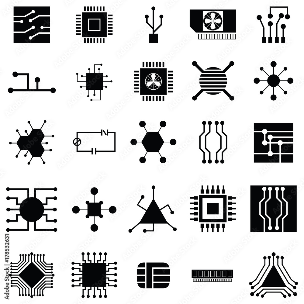 circuit board icon set Stock Vector | Adobe Stock