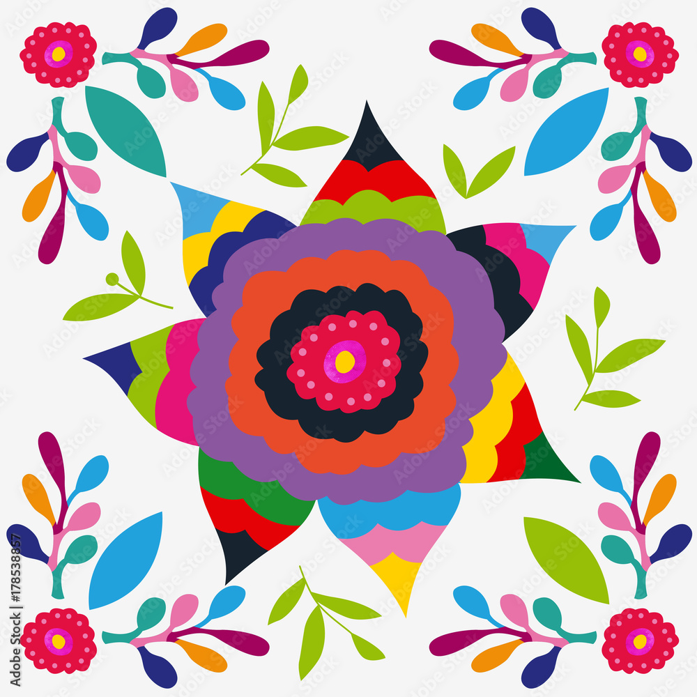 Mexican colorful and ornate ethnic pattern. Embroidery with flowers on ...