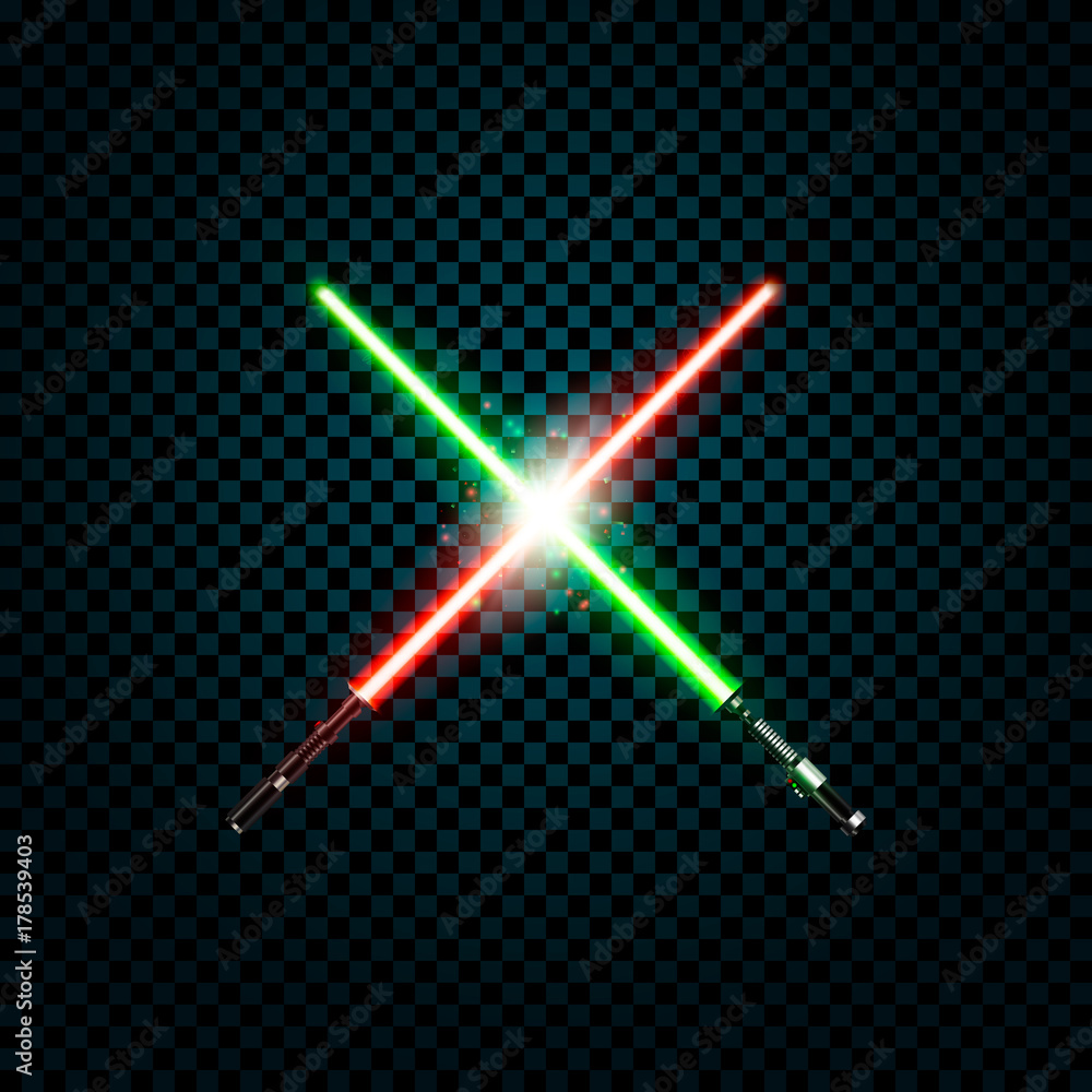 realistic light swords. crossed lightsabers, flash and sparkles. Vector ...