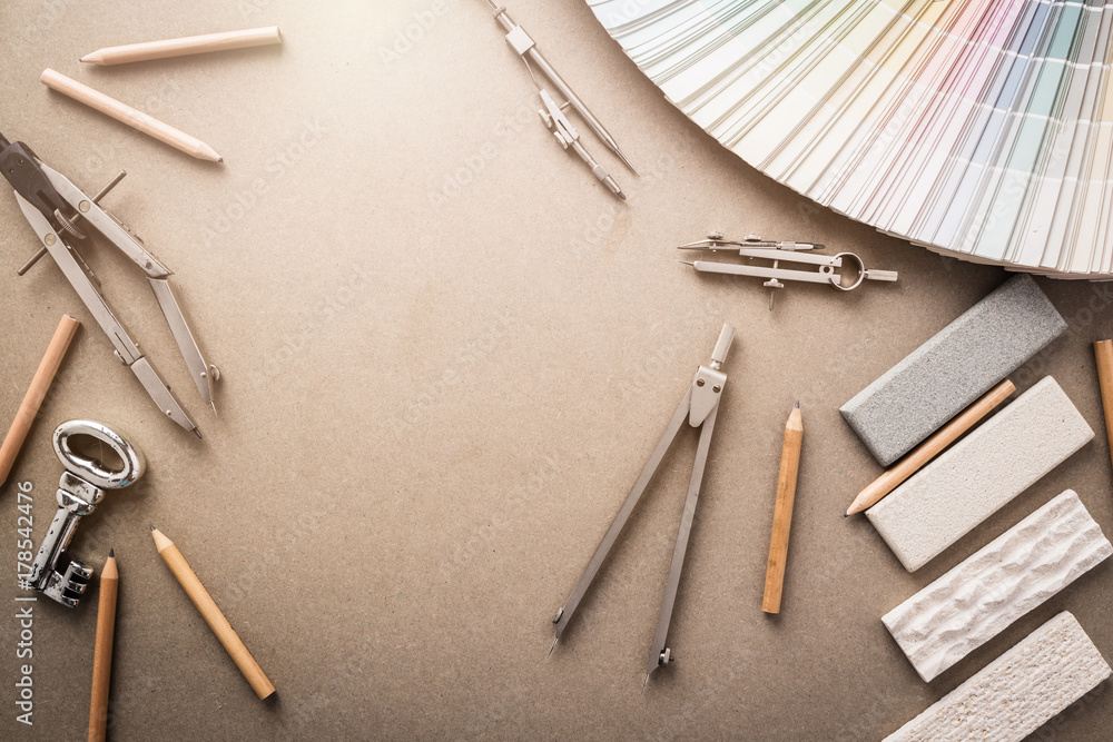 design concept with material sample with stone laminate veneer wooden ...