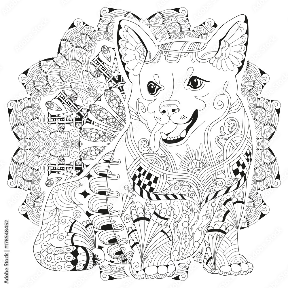 Mandala with dog for coloring. Vector decorative zentangle object Stock ...
