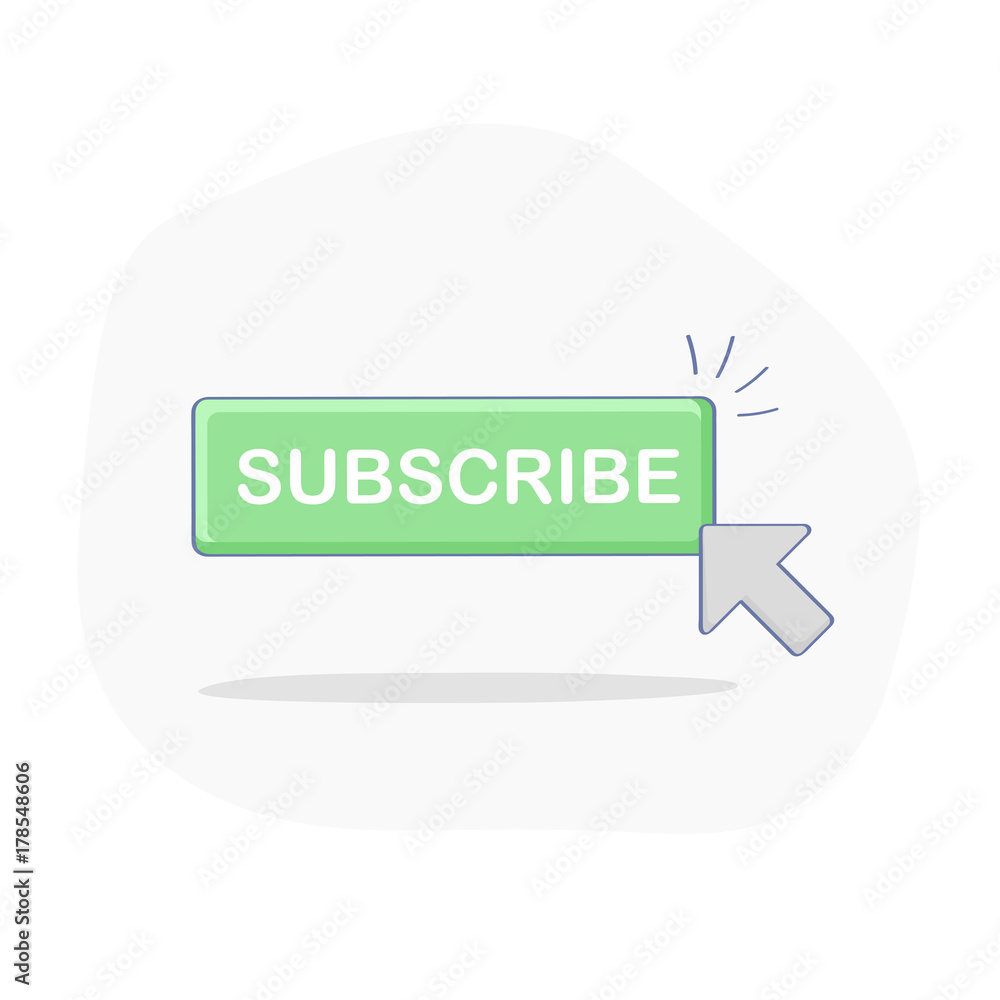 Subscribe Button with cursor. Flat outline vector illustration concept ...