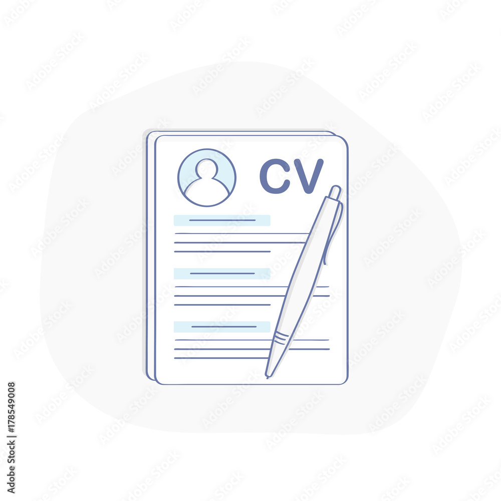 CV icon concept, Curriculum Vitae, Resume symbol. Document and pen ...