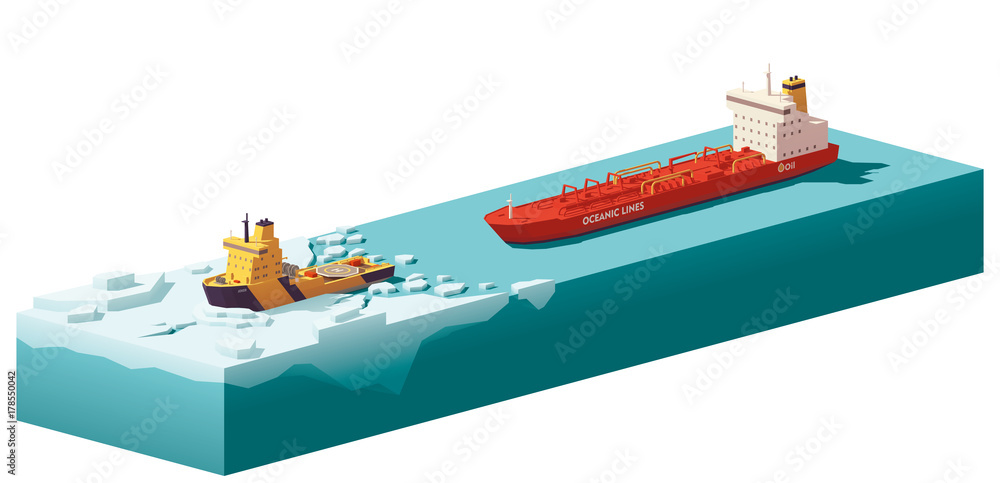 Vector low poly icebreaker breaking the ice Stock Vector | Adobe Stock