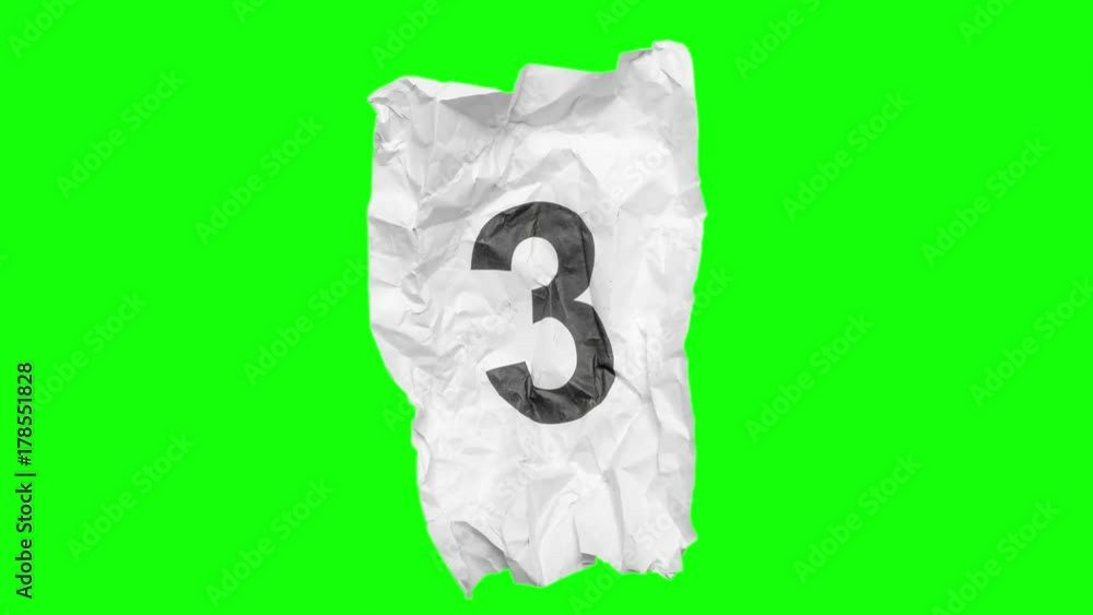 Footage of countdown numbers on wrinkled paper with green screen ...