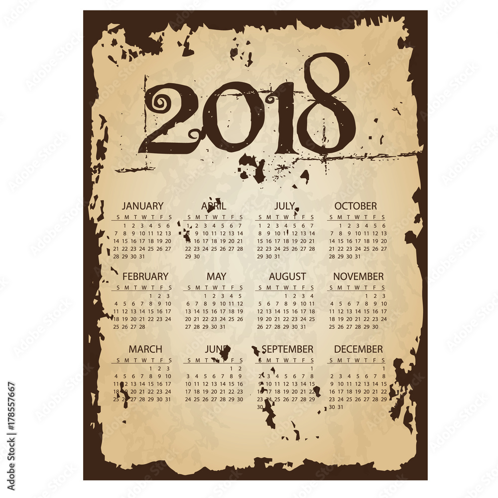 2018 simple business wall calendar with torn old paper background eps10 ...