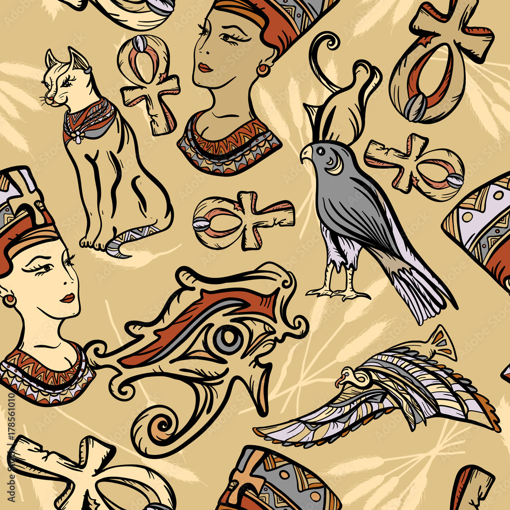 Ancient Egypt seamless pattern, old school tattoo. Classic flash tattoo ...