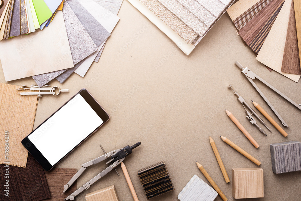 design concept with material sample with stone laminate veneer wooden ...
