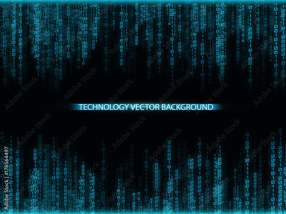 Falling blue numbers with bright flashes. Abstract technology ...