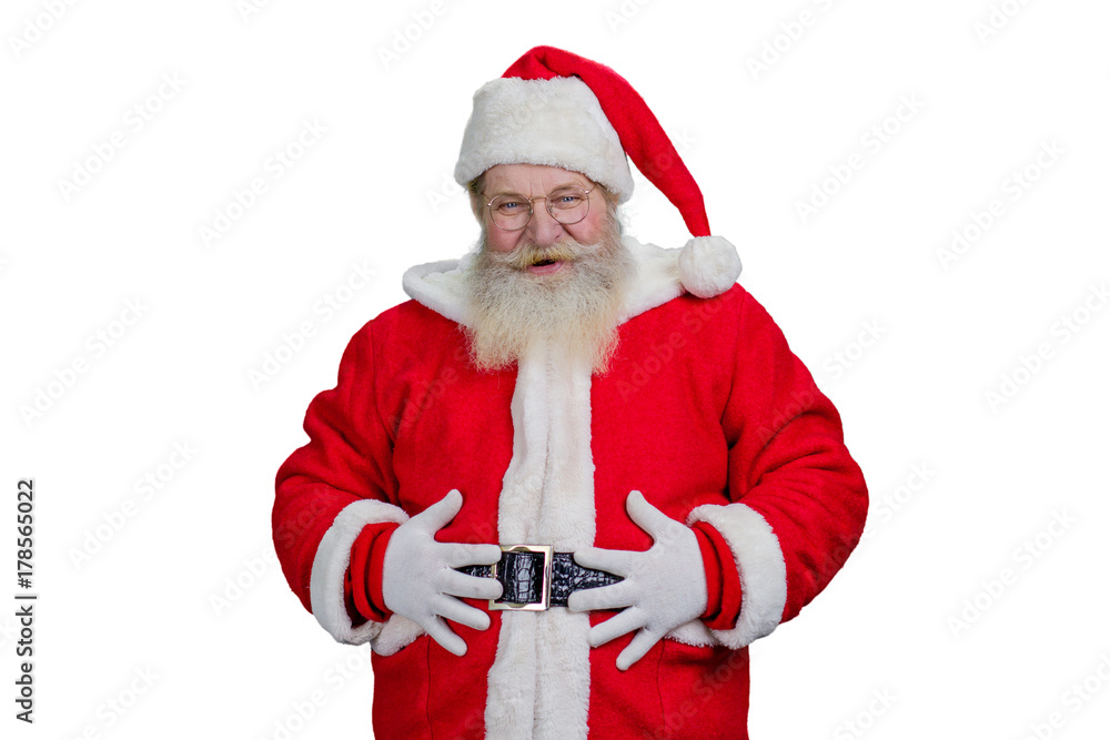 Old Santa with hands on belly. Portrait of realistic Santa Claus ...