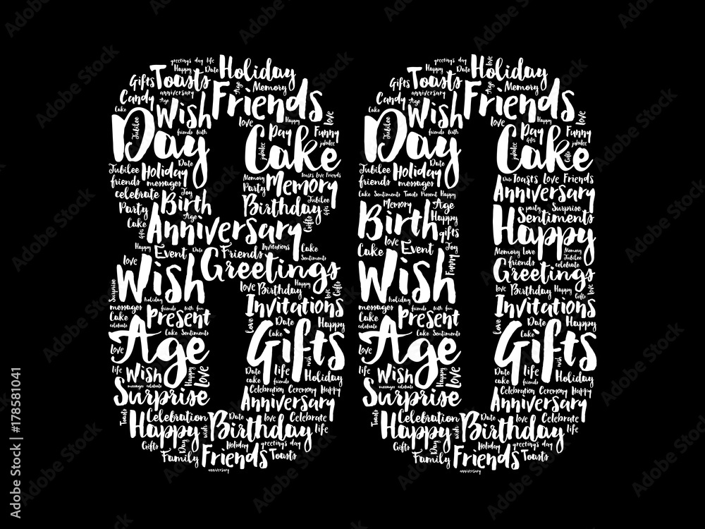 Happy 80th birthday word cloud collage concept Stock Vector | Adobe Stock