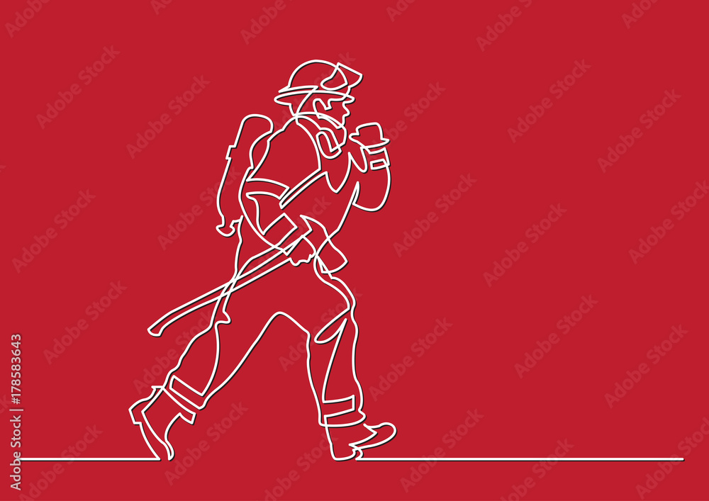 continuous line drawing of - running firefighter Stock Vector | Adobe Stock