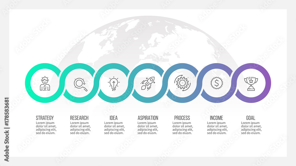 Business process. Timeline infographics with 7 options, circles. Vector ...