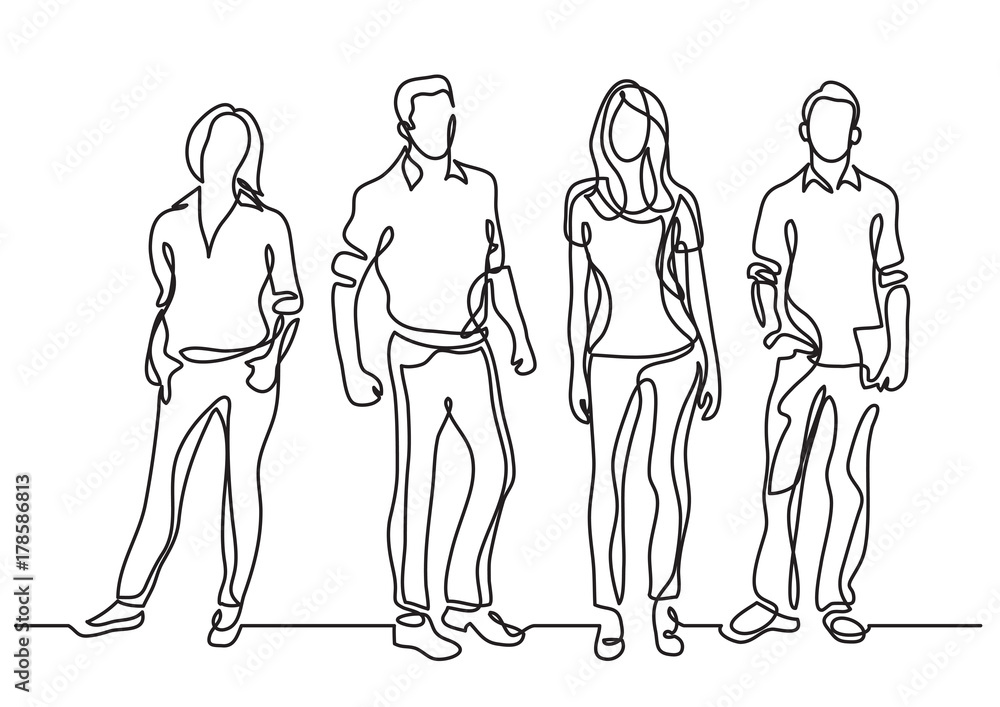 continuous line drawing of standing young team members Stock Vector ...