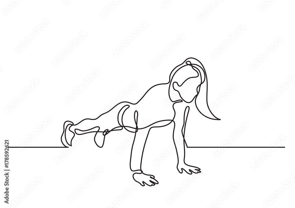 one line drawing of woman doing pushups Stock Vector | Adobe Stock