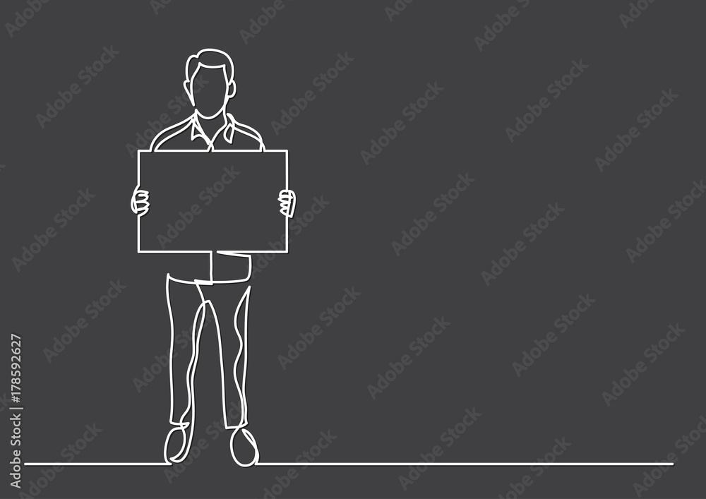 one line drawing of man holding blank sign Stock Vector | Adobe Stock