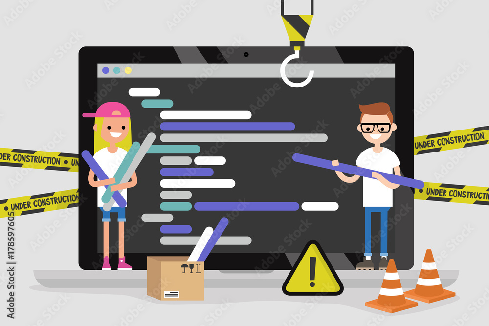 Stockvector Web development. Site under construction. Front end and back end. Coding. Two ...