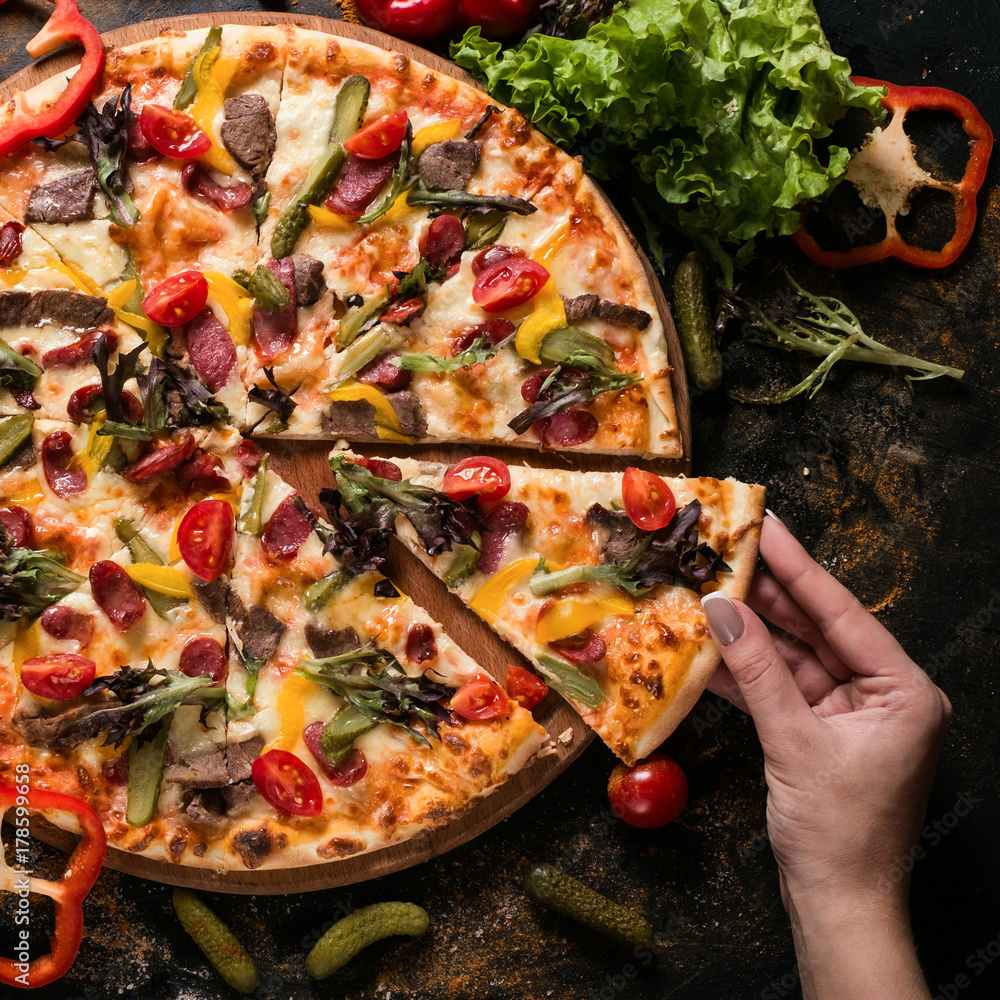 food photography art. pizza recipe. restaurant menu concept Stock Photo ...