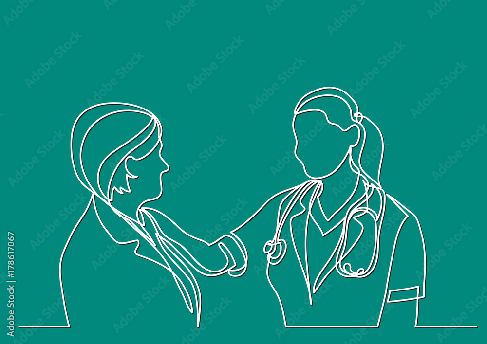 continuous line drawing of doctor and woman patient talking Stock ...