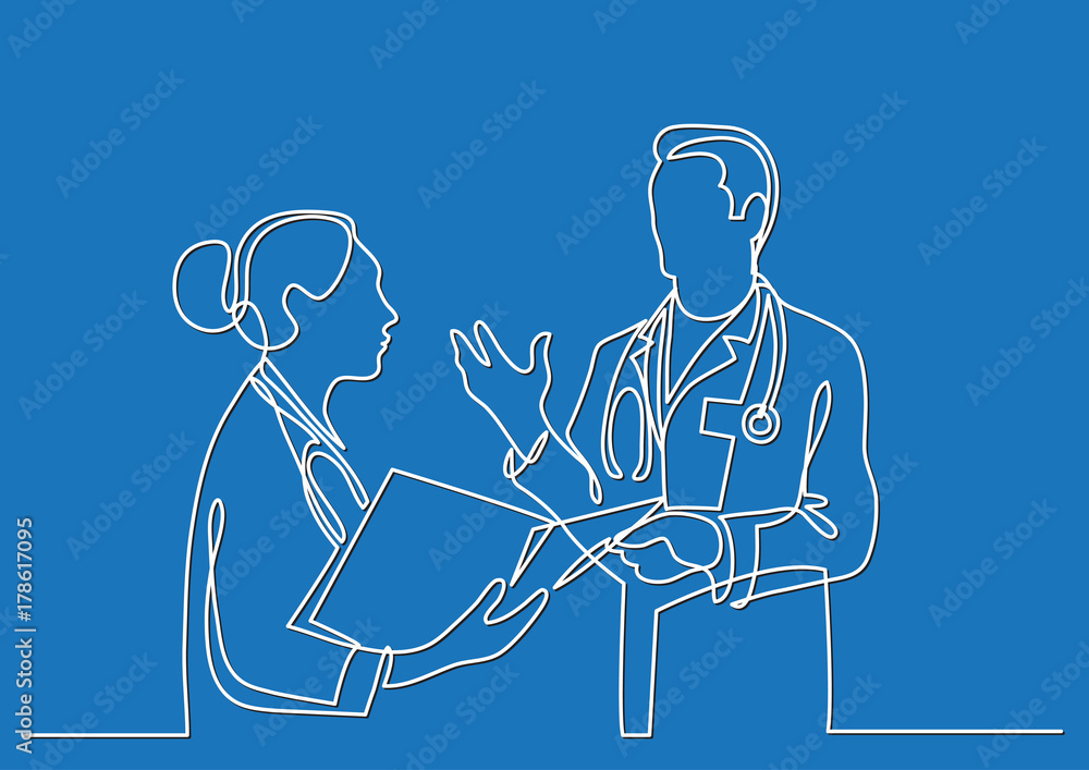 continuous line drawing of doctors talking Stock Vector | Adobe Stock