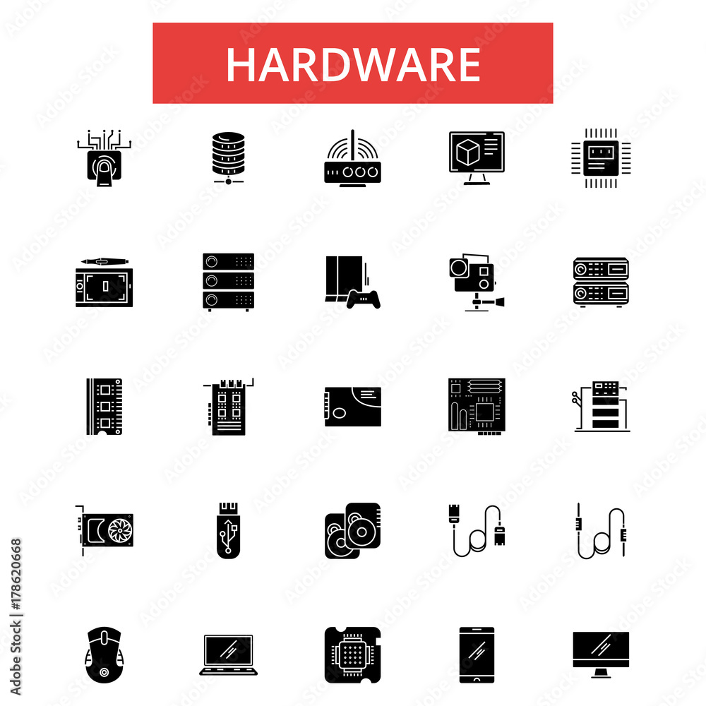 Hardware illustration, thin line icons, linear flat signs, outline ...