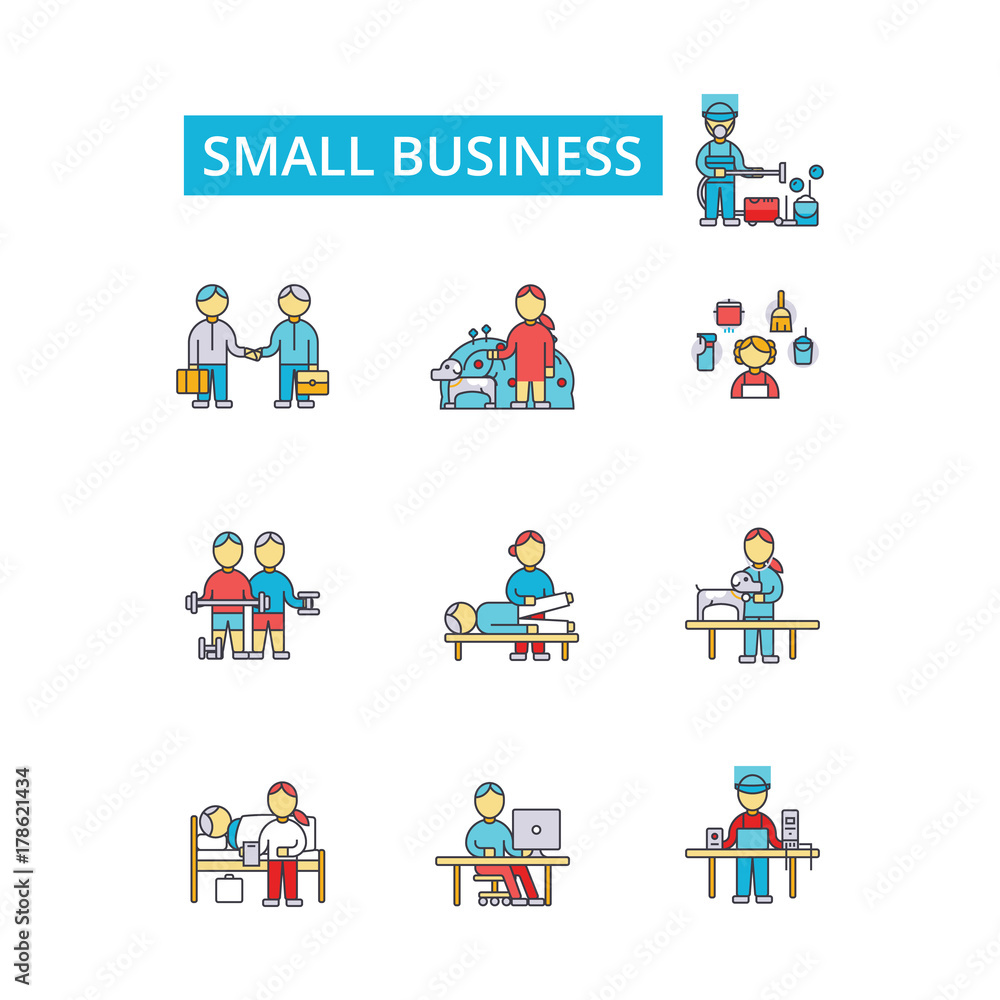 Small business illustration, thin line icons, linear flat signs ...